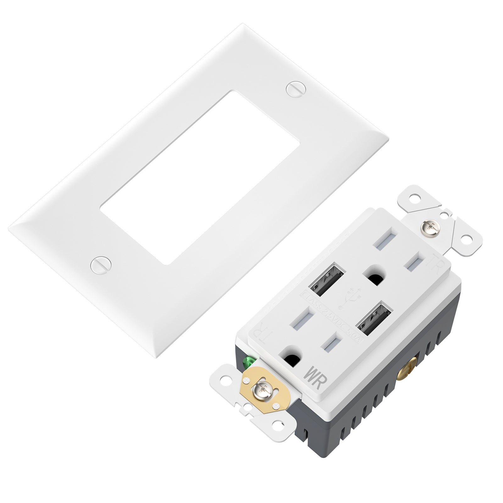 Wengart 15A USB Wall Outlet,Receptacle with 5.0A Dual Type A USB,Weath